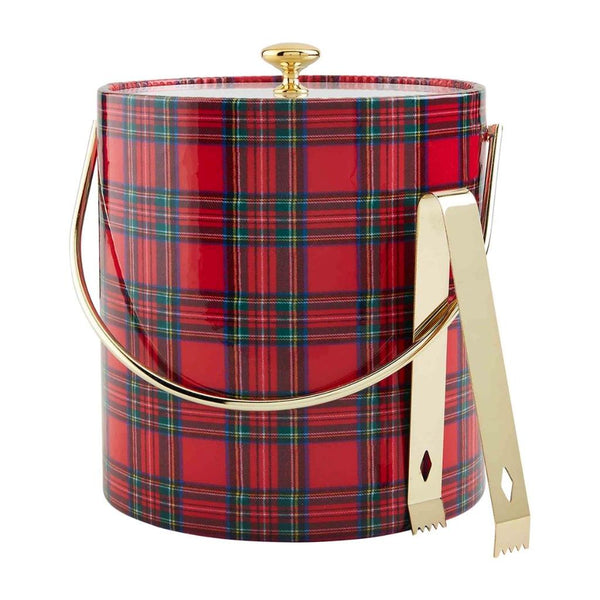 Mud Pie Home Red Royal Stewart Tartan Plaid Drink Ice Bucket and Thong ...