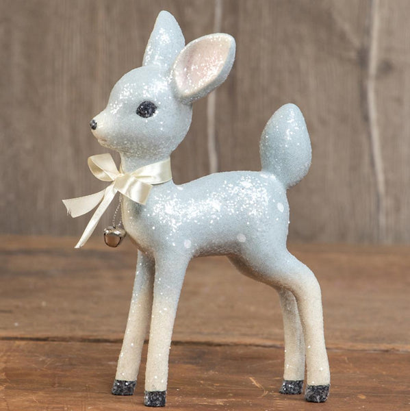 Ragon House Retro Blue Christmas Deer Glittered Paper Mache 9.75" Tall ...